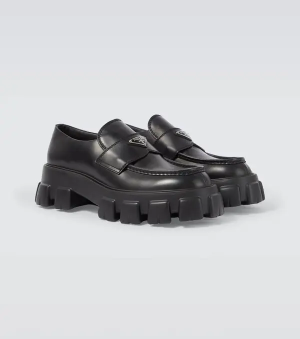 Prada Logo Leather Platform Loafers