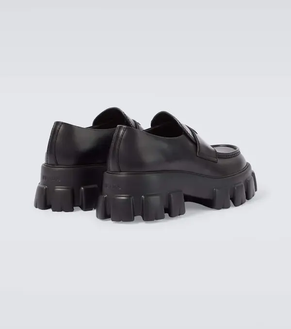 Prada Logo Leather Platform Loafers