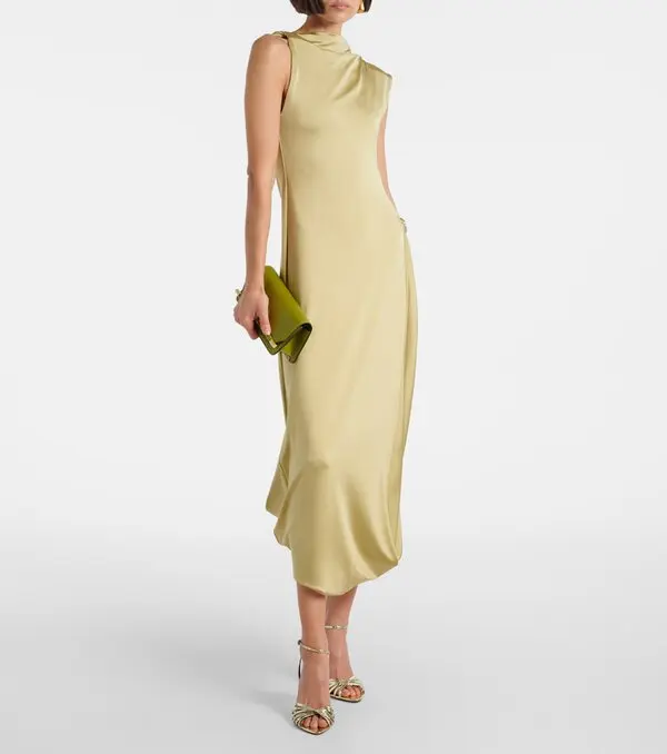 Victoria Beckham Embellished Satin Midi Dress - Green