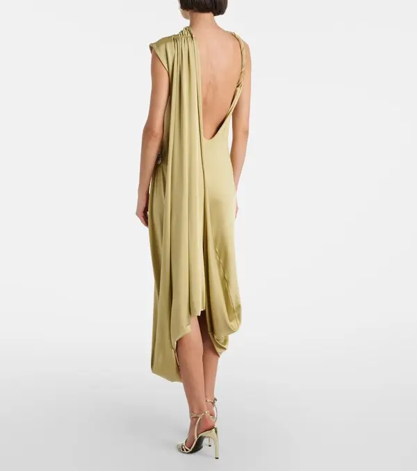 Victoria Beckham Embellished Satin Midi Dress - Green