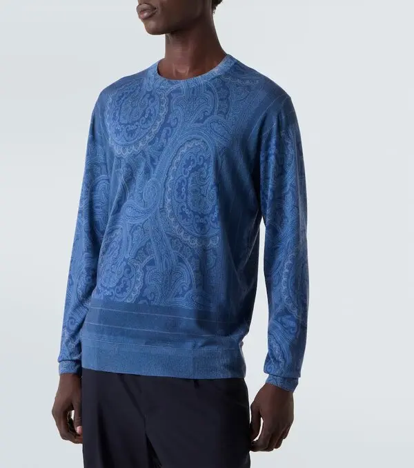 Etro Paisley Silk And Cashmere Sweater - Blue