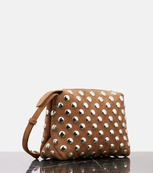Khaite Lina Medium Studded Suede Crossbody Bag - Brown
