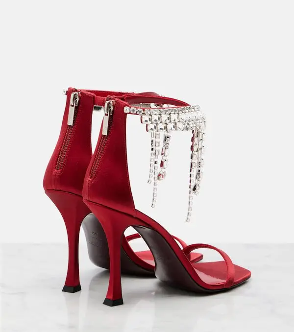JIMMY CHOO Verity 100 Embellished Satin Sandals - Red