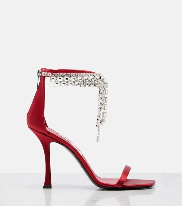 JIMMY CHOO Verity 100 Embellished Satin Sandals - Red