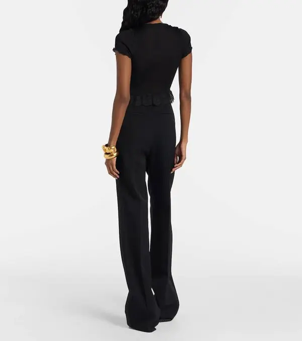 Saint Laurent Lace-trimmed Cropped Silk T-shirt