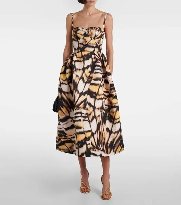 Oscar De La Renta Printed Faille Cocktail Dress