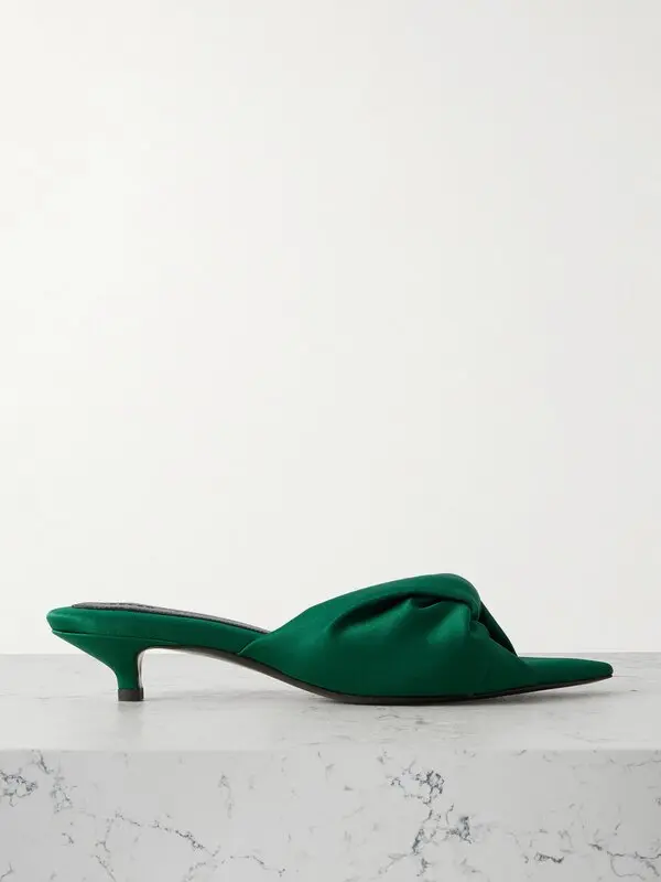 Carven Knotted Satin Mules - Green