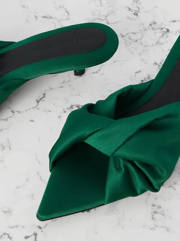 Carven Knotted Satin Mules - Green