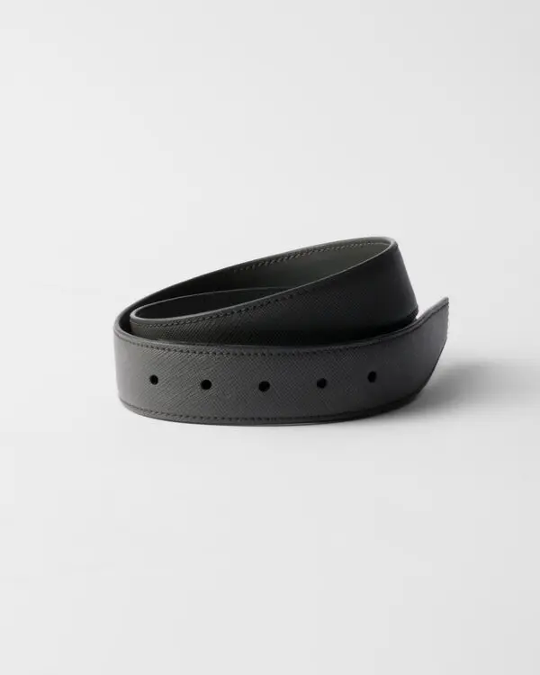 Prada Saffiano Leather Belt Strap - Anthracite Gray