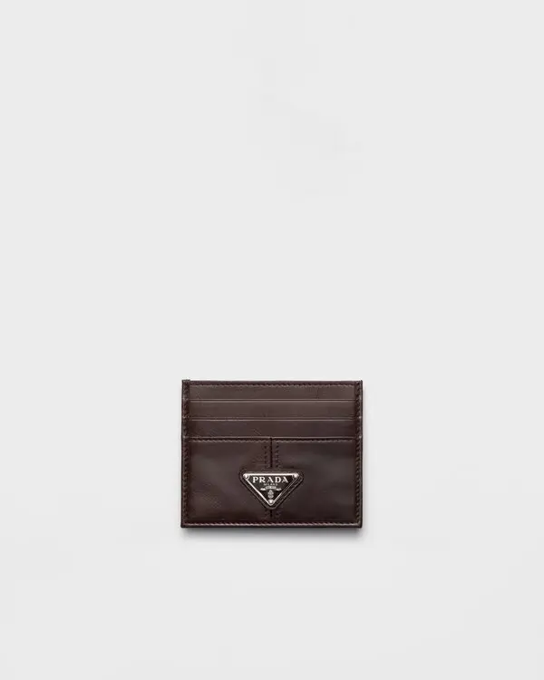 Prada Leather Card Holder - Dark Brown