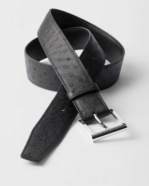 Prada Ostrich Leather Belt Strap - Black | Editorialist display picture 2