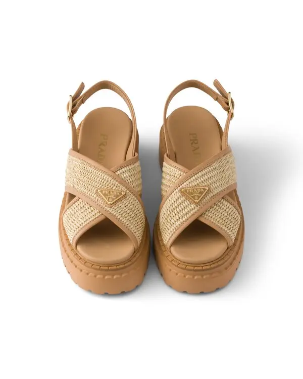 Prada Crochet And Leather Sandals - Neutral