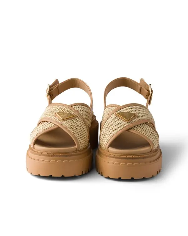Prada Crochet And Leather Sandals - Neutral