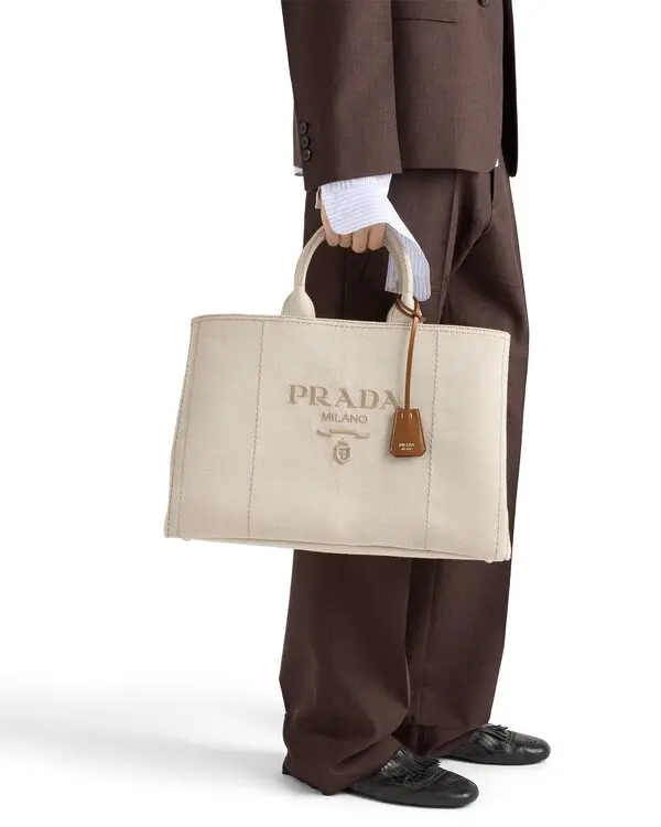 Prada Jardinière Extra-large Linen-blend Tote Bag - Neutral