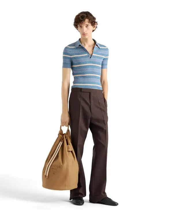Prada Canvas Duffle Bag With Embroidered Logo - Brown