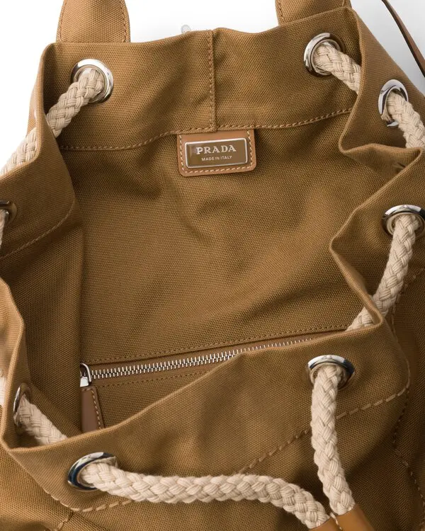 Prada Canvas Duffle Bag With Embroidered Logo - Brown