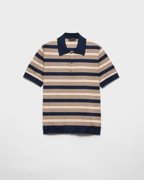 Prada Striped Cotton Polo Shirt - Navy
