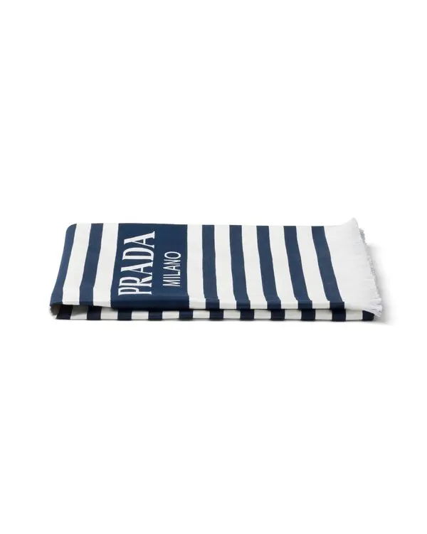 Prada Striped Cotton Beach Towel - White