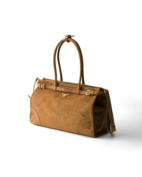 Prada Bonnie Large Suede Handbag - Brown