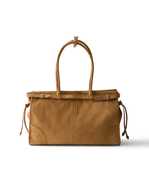 Prada Bonnie Large Suede Handbag - Brown