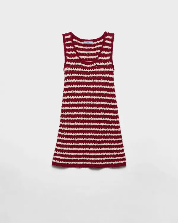 Prada Cotton Crochet Mini Dress - Amaranth/natural