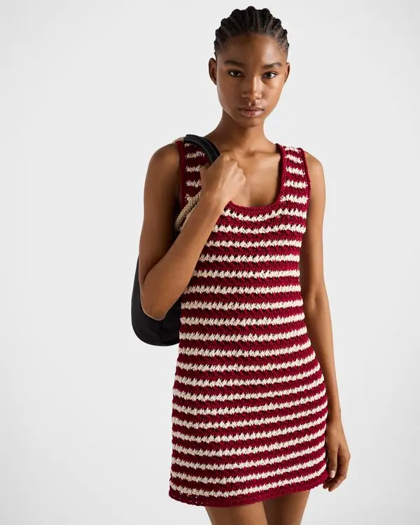 Prada Cotton Crochet Mini Dress - Amaranth/natural