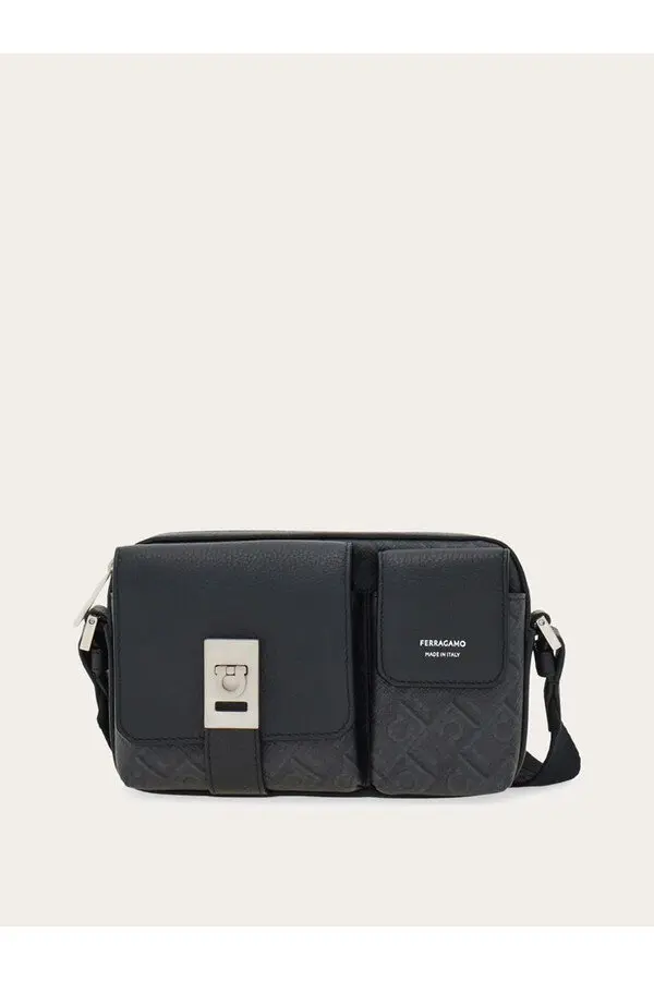 FERRAGAMO Monogram Utility Crossbody Bag - Black