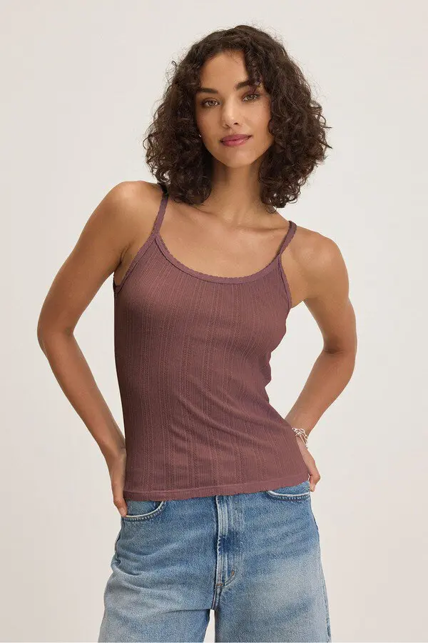 Velvet By Graham & Spencer Iniku Pointelle Tank Top - Brown