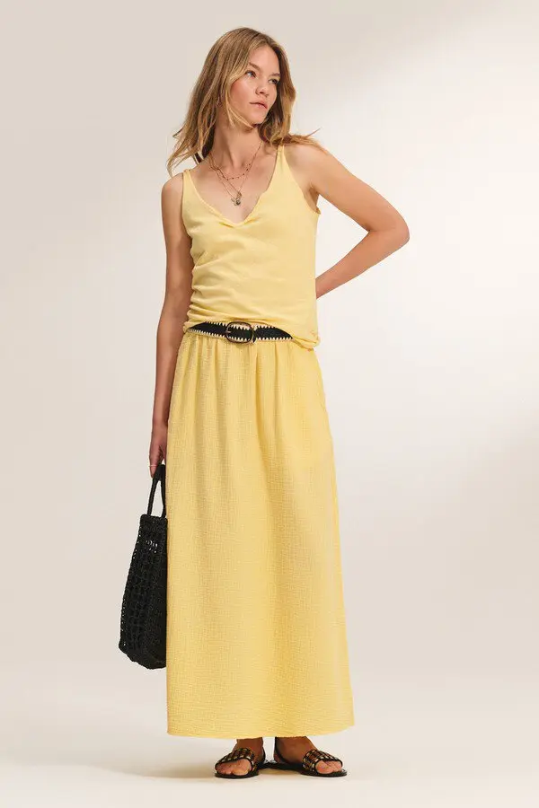 Velvet By Graham & Spencer Celeste Cotton Gauze Skirt - Yellow