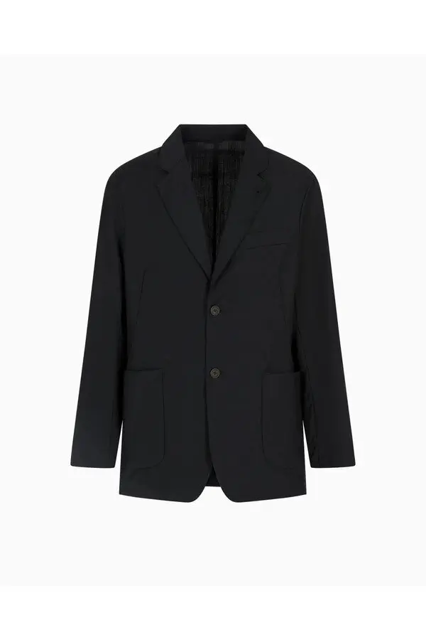 Emporio Armani Wool Poplin Single-breasted Jacket - Black