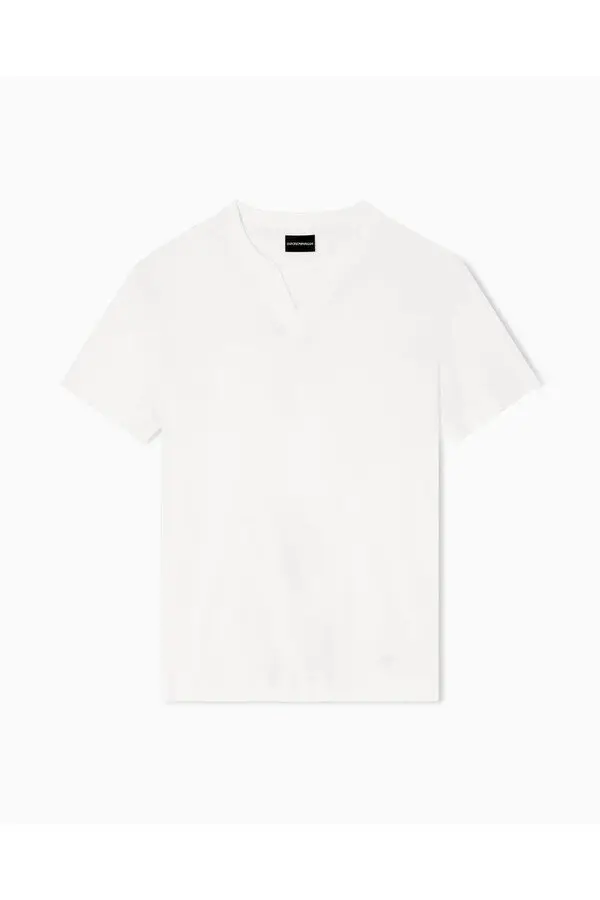 Emporio Armani Asv Lyocell T-shirt With V Notch - White