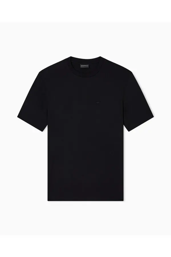 Emporio Armani Modal Jersey T-shirt With Micro Eagle Embroidery - Black
