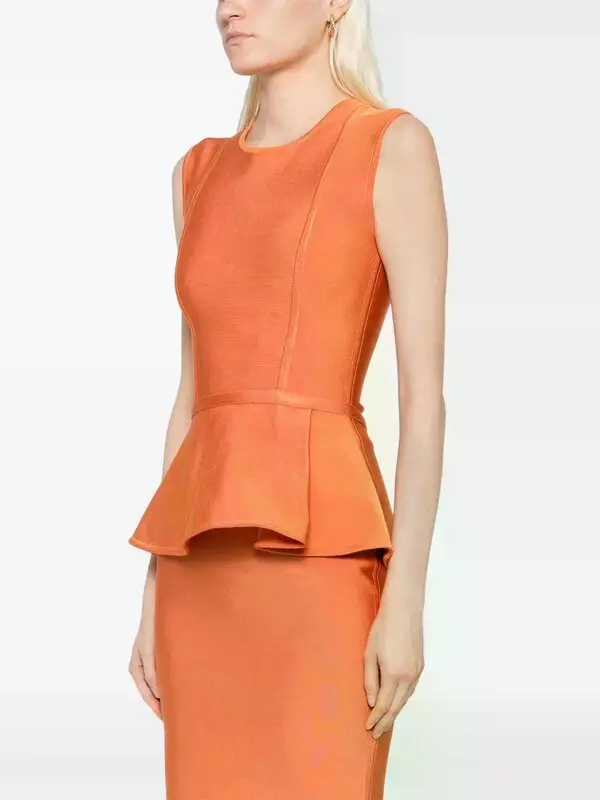HERVE L. LEROUX Jewel Neck Bandage Peplum Top - Orange