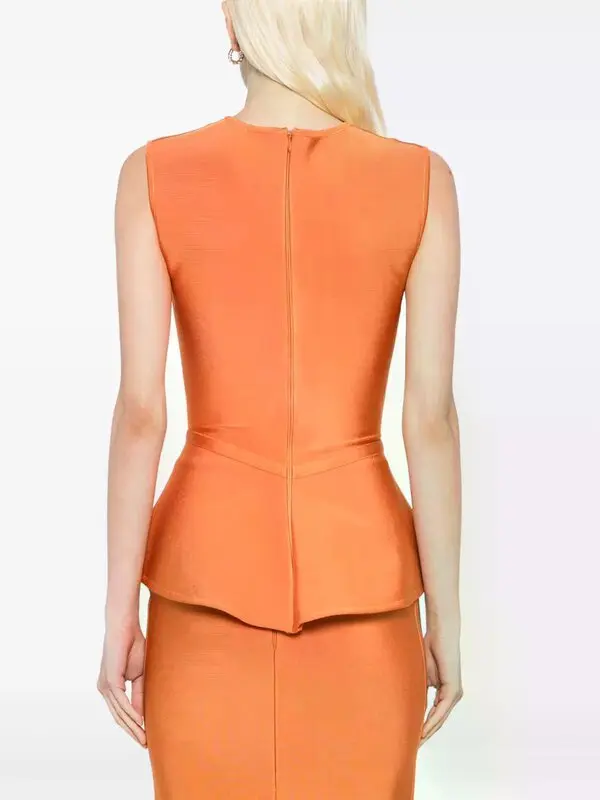 HERVE L. LEROUX Jewel Neck Bandage Peplum Top - Orange