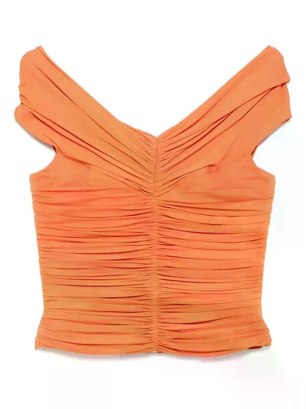 HERVE L. LEROUX Ruched Off-shoulder Top - Orange