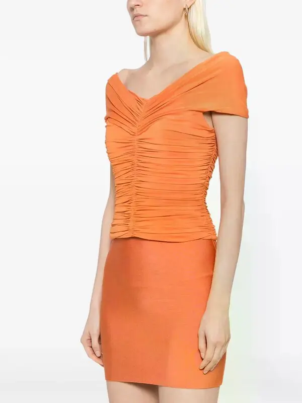 HERVE L. LEROUX Ruched Off-shoulder Top - Orange