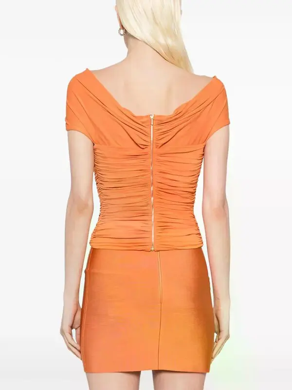 HERVE L. LEROUX Ruched Off-shoulder Top - Orange