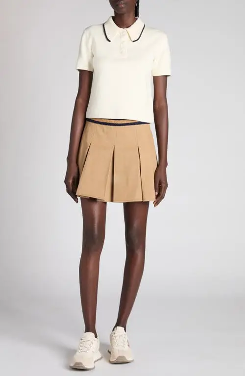 Moncler Pleated Cotton Stretch Gabardine Miniskirt - Beige