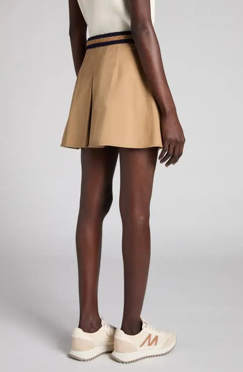 Moncler Pleated Cotton Stretch Gabardine Miniskirt - Beige