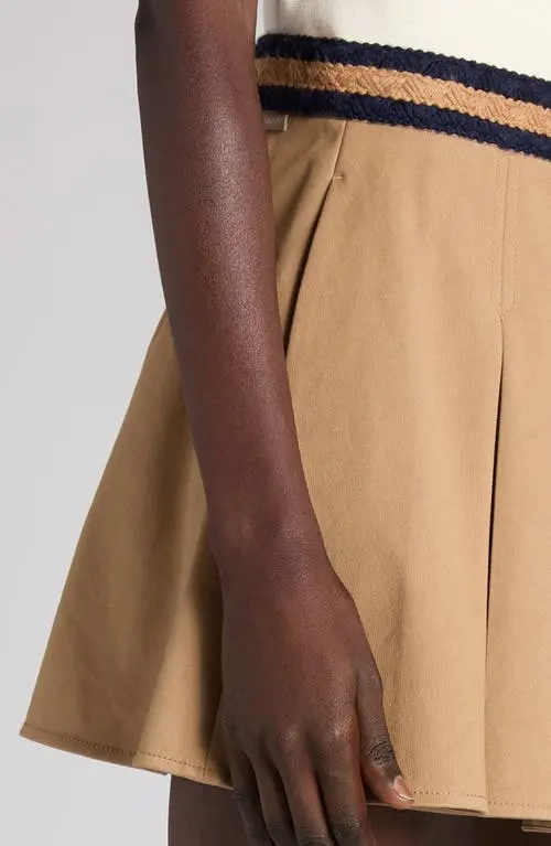 Moncler Pleated Cotton Stretch Gabardine Miniskirt - Beige