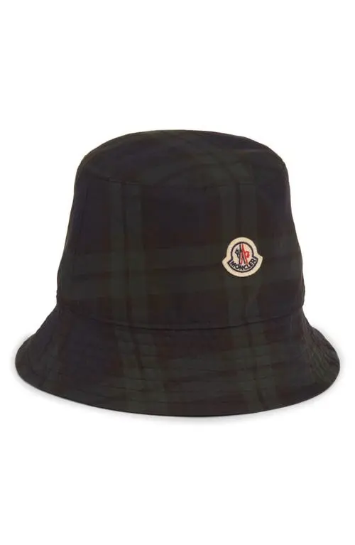 Moncler Logo Patch Plaid Bucket Hat - Blue