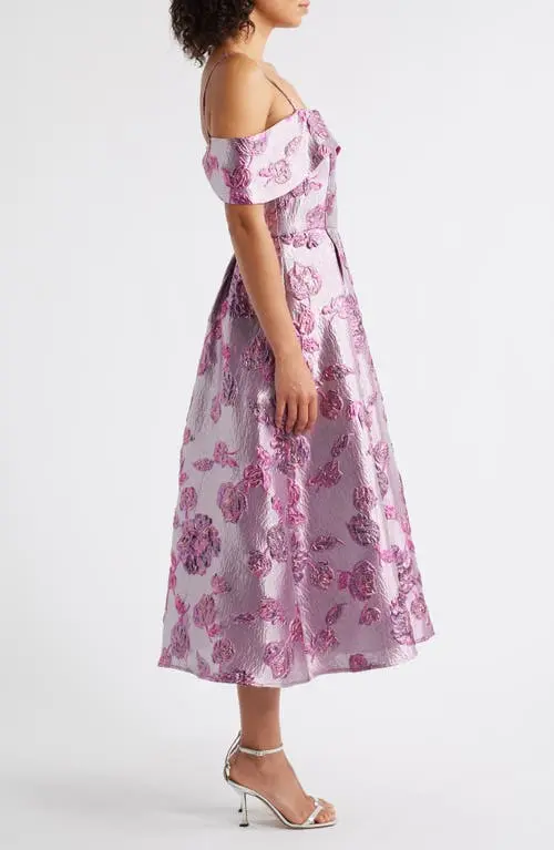 Julia Jordan Beaded Floral Jacquard Cold Shoulder Cocktail Dress