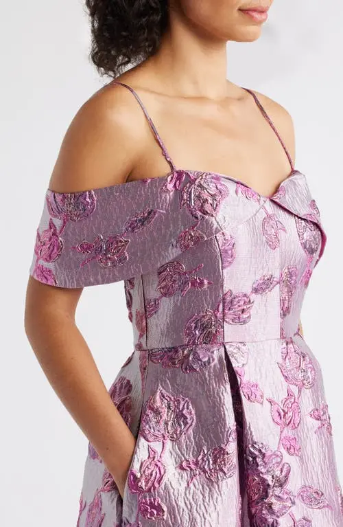 Julia Jordan Beaded Floral Jacquard Cold Shoulder Cocktail Dress