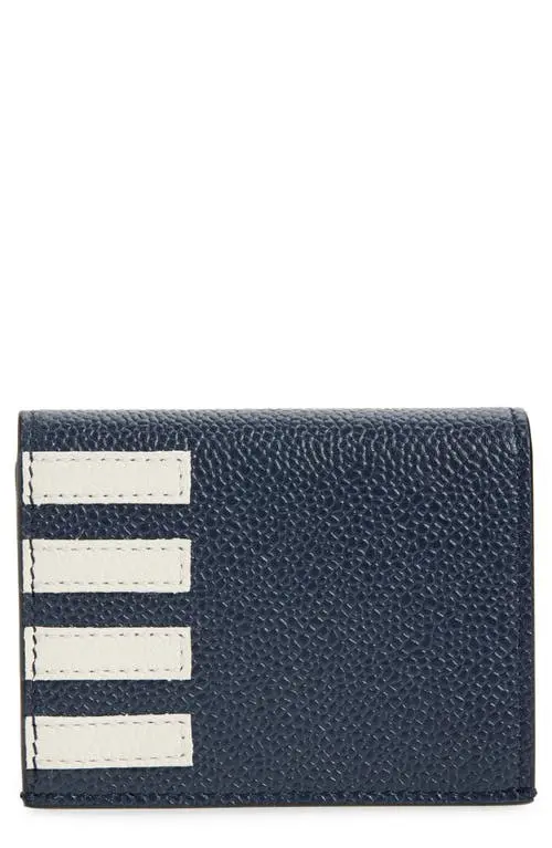 Thom Browne 4-bar Grained Leather Bifold Card Case - Navy