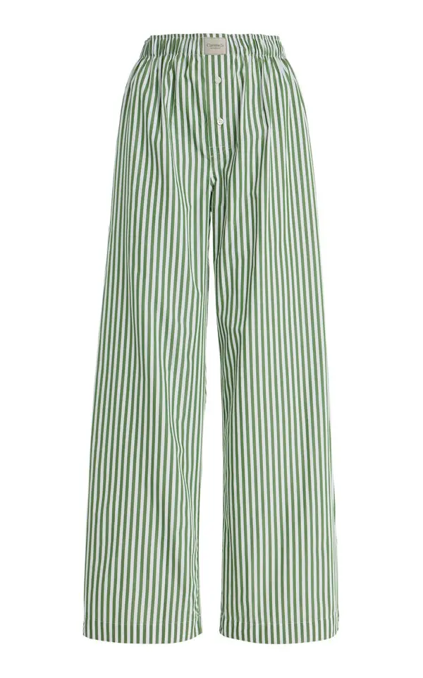 Comme Si Striped Cotton Poplin Pants - Green