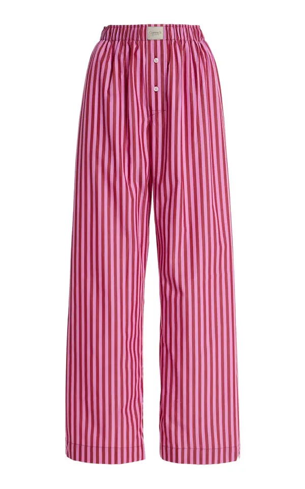 Comme Si Striped Cotton Poplin Pants - Pink