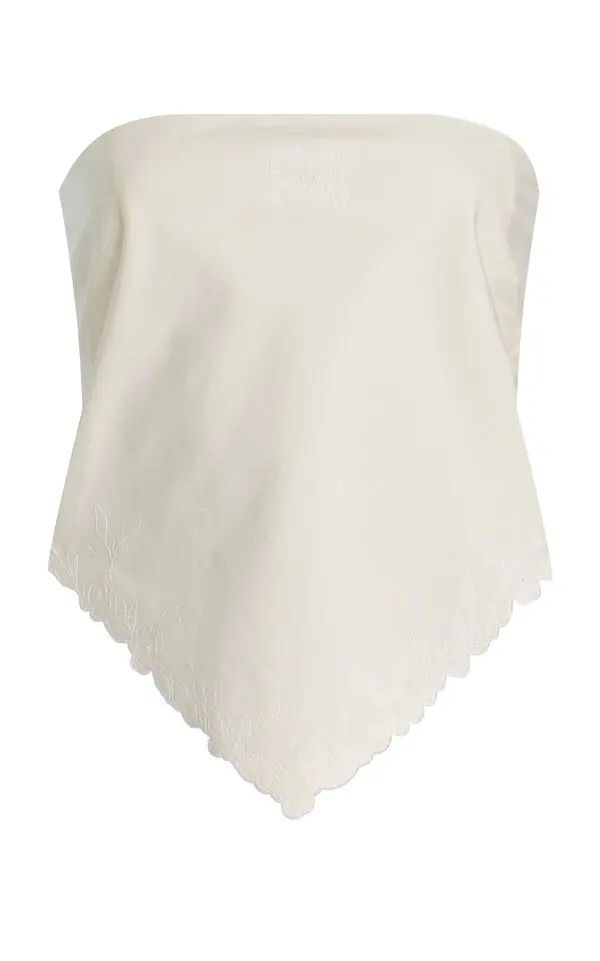 Miu Miu Embroidered Cotton-linen Bandana Top - Neutral