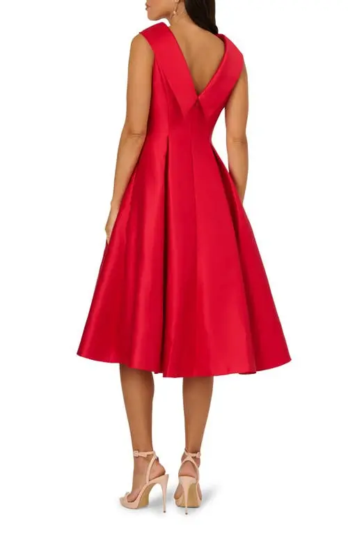 Adrianna Papell Roll Neck Fit & Flare Mikado Dress - Red | Editorialist