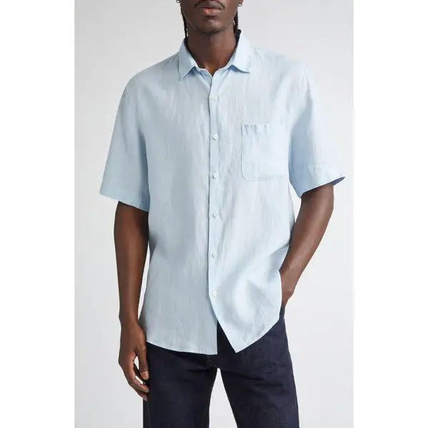 Sunspel Short Sleeve Linen Button-up Shirt - Light Blue25