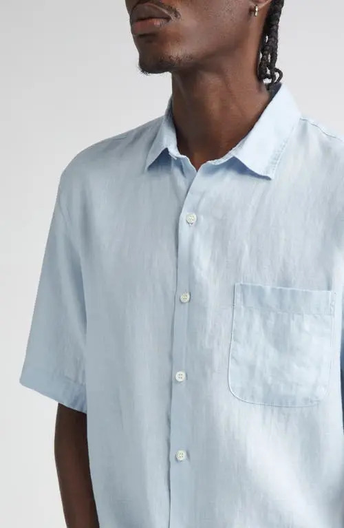 Sunspel Short Sleeve Linen Button-up Shirt - Light Blue25